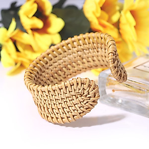 HSWE Rattan Bracelet for Women Handmade Lightweight Straw Wicker Braid Cuff Bangle Bracelet Statement Adjustable Bohemian Rattan Woven Chunky Bracelets for Summer Wrist Jewelry