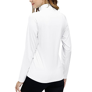 AIRIKE Women's Long Sleeve Shirts Pullover Quarter Zip Collared Sun Protection Workout Tops White S