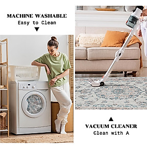 Mcadore 8x10 Area Rugs Washable Boho Rug, Non Slip Carpet for Living Room, Bedroom, Kitchen, Soft Low-Pile Rug, Lvory/Floral