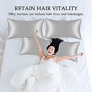 Satin Pillowcase, DIGHEIGG Silk Pillowcase for Hair and Skin, Pillow Cases for Sleeping Set of 2 with Envelope Closure (Dark Grey, 20 ×30 inches)