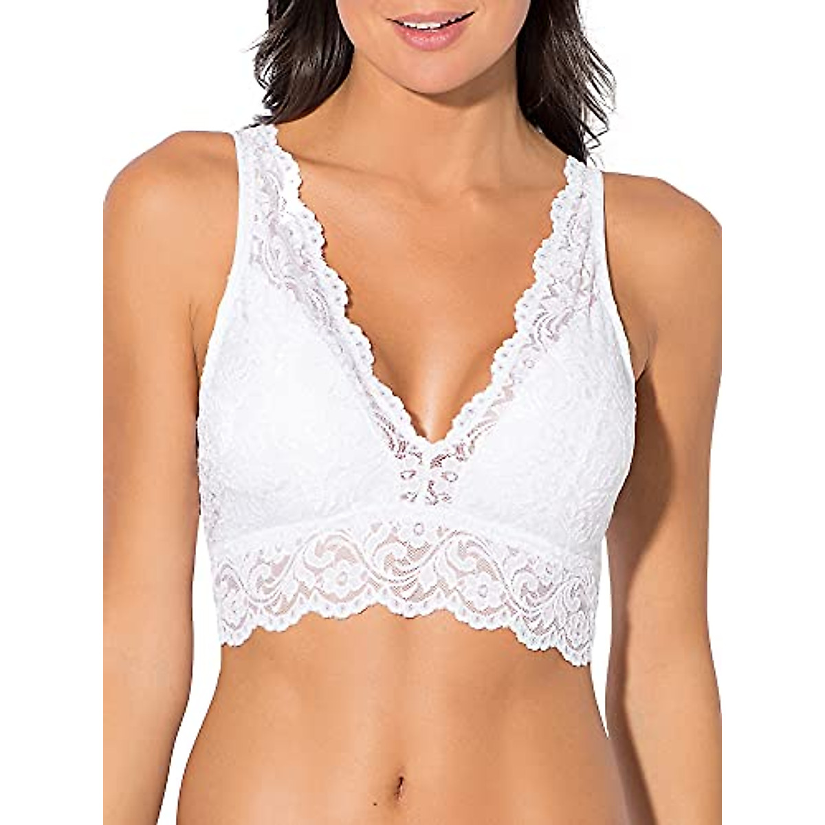 Smart & Sexy Women's Signature Lace Deep V Neck Wireless Bralette, Bralettes For Women With Support, Bralettes and Bralette Pack In the Buff/White/Black M