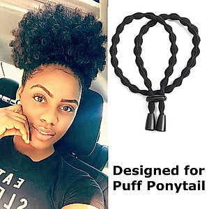 FEEZENT Afro Puff Drawstring Ponytail Ties Adjustable Length Hairband for Short Kinky Curly Hair Bun Hair Ties for Afro Long Cushioned Headband Ties for Women with Thick, No-Slip Design (A-Black-5PCS)