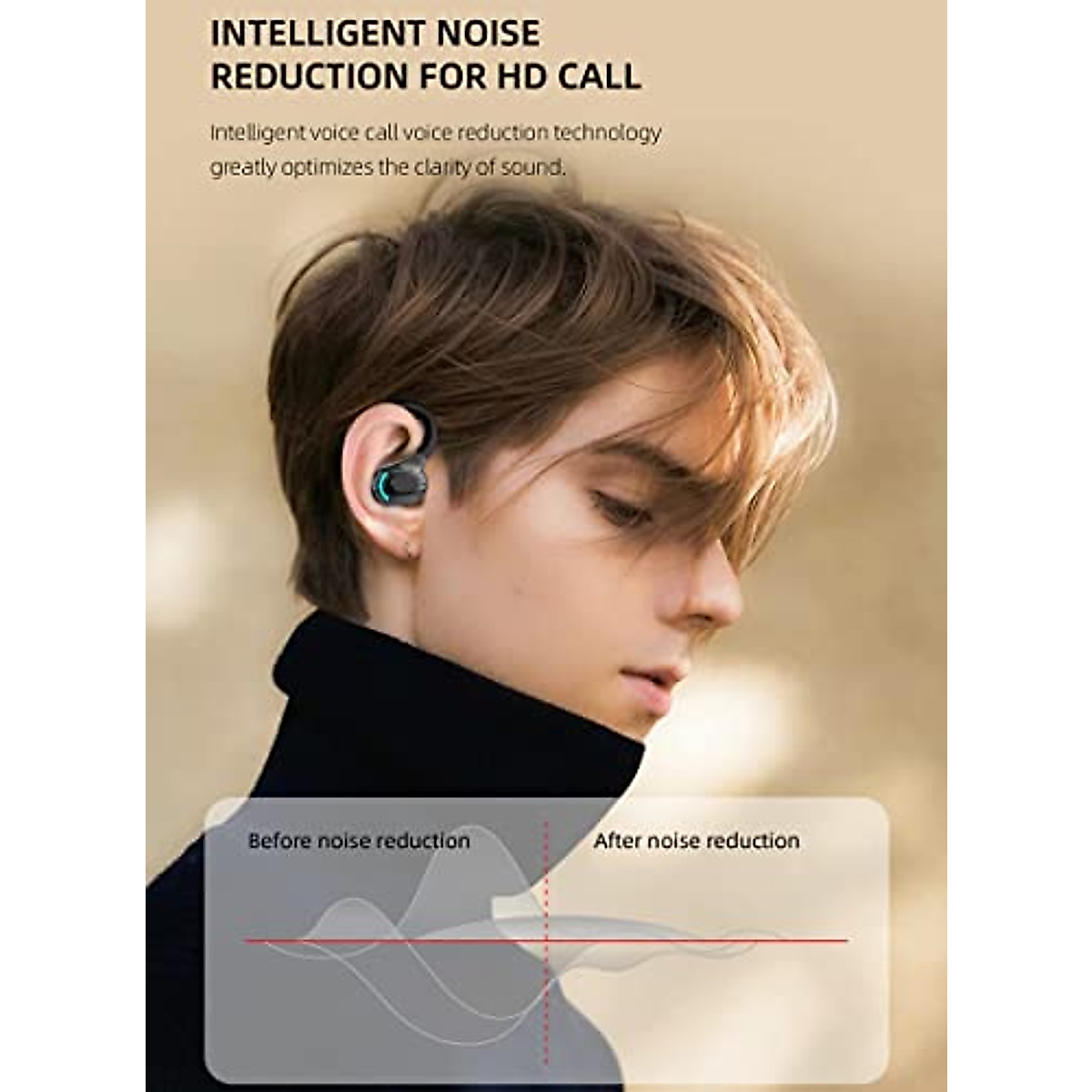 Wireless Earbuds with Earhooks Single Bluetooth Earpiece Sports Headphones Over the Ear Running Workout Wrap Around Earbuds 8H Long Battery Life Waterproof Noise Cancelling Headset for Android iOS