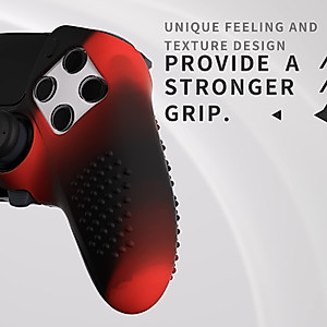 PlayVital 3D Studded Edition Anti-Slip Silicone Cover Case for ps5 Edge Controller, Soft Rubber Protector Skin for ps5 Edge Wireless Controller with 6 Thumb Grip Caps - Red & Black