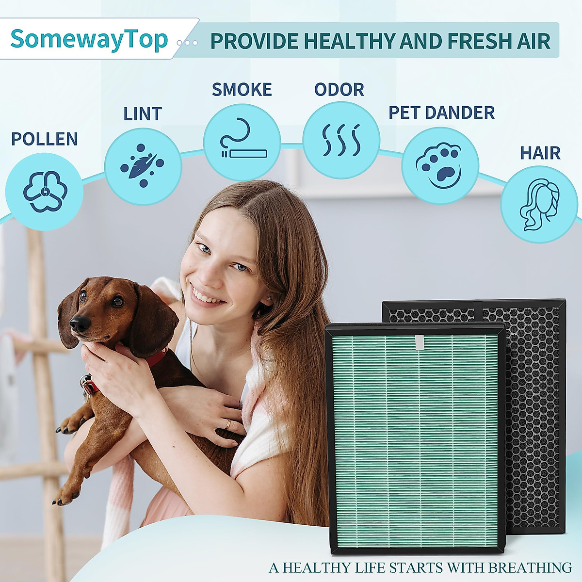 BioGS 2.0 Filters Replacement Kit Compatible with Rabbit Air Biogs Filter Replacement SPA-550A and SPA-625A, Air Clenaer to Remove Odor for Home and Large Room, 2x H13 True HEPA and 2x Carbon