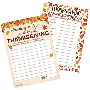DISTINCTIVS Thanksgiving Party Games, Word Scramble and Thanksigiving Anagram Game (2 Game Bundle) - 25 Dual Sided Cards, Friendsgiving Party Games, Thanksgiving Family Games