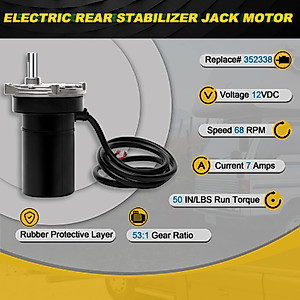 Rear Electric Stabilizer Jack Motor Compatible with Lippert 113407, 352338, 138445, 178562, 162307, for Stabilizer Jacks 337199 369774 298707 | Replace# K01285-C800, K01285C800, K01531A800 K01531-A800