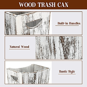 2 Pack Trash Bin Wooden Waste Basket Office Trash Can Bedroom Garbage Can Decorative Wood Bathroom Accessories Trash Can for Office Near Desk, Bedroom, Bathroom, Living Room, Kitchen (Rustic White)