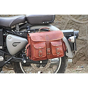 Saddle Bags Motorcycles Bike Powersports Accessories Road Bicycle 15 Inches Pair Leather Brown Scooter Panniers Saddlebags Water Saddle Rear Rack Bag Panniers for Tool Gear Pouch
