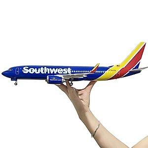 1:100 Scale Large Airplane Model Southwest Airlines 737 Plane Model with LED Light Gift for Business/Birthday/Christmas Diecast Alloy Airplanes for Gift and Collection