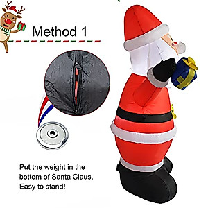 MRTREUP 5 ft Christmas Inflatables Santa Claus with LED Lights for Holiday Outdoor and Indoor Yard Decoration, Christmas Inflatable Outdoor Smiley Santa Claus Holding Gift Box and Candy Cane