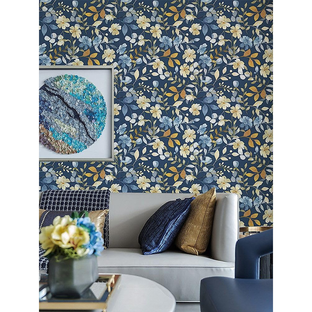 Luvdecor Peel and Stick Boho Wallpaper Removable Wallpaper Renter Friendly Wallpaper for Bedroom Bathroom Leaf Floral Contact Paper for Cabinet Accent Wall Home Decor 17.7 * 118 in