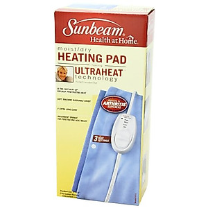 Sunbeam Heating Pad for Back, Neck, and Shoulder Pain Relief with Sponge for Moist Heating Option, 12 x 15", Blue