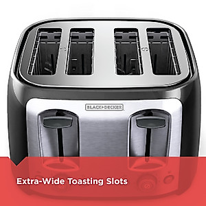 BLACK+DECKER 4-Slice Toaster, TR1478BD, Extra Wide Slots, 7 Shade Settings, 1400 Watts, Frozen and Bagel Buttons