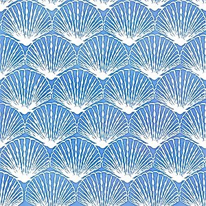 Stitch & Sparkle Surrender to The Sea Collection, White Line Shell On Blue, 44 Inches