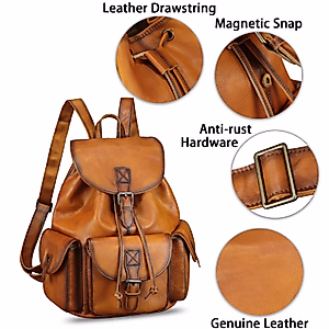 IVTG Genuine Leather Backpack for Men and Women Vintage Real Leather Knapsack Purse Rucksack Fashion Daypack High Capacity (Brown)