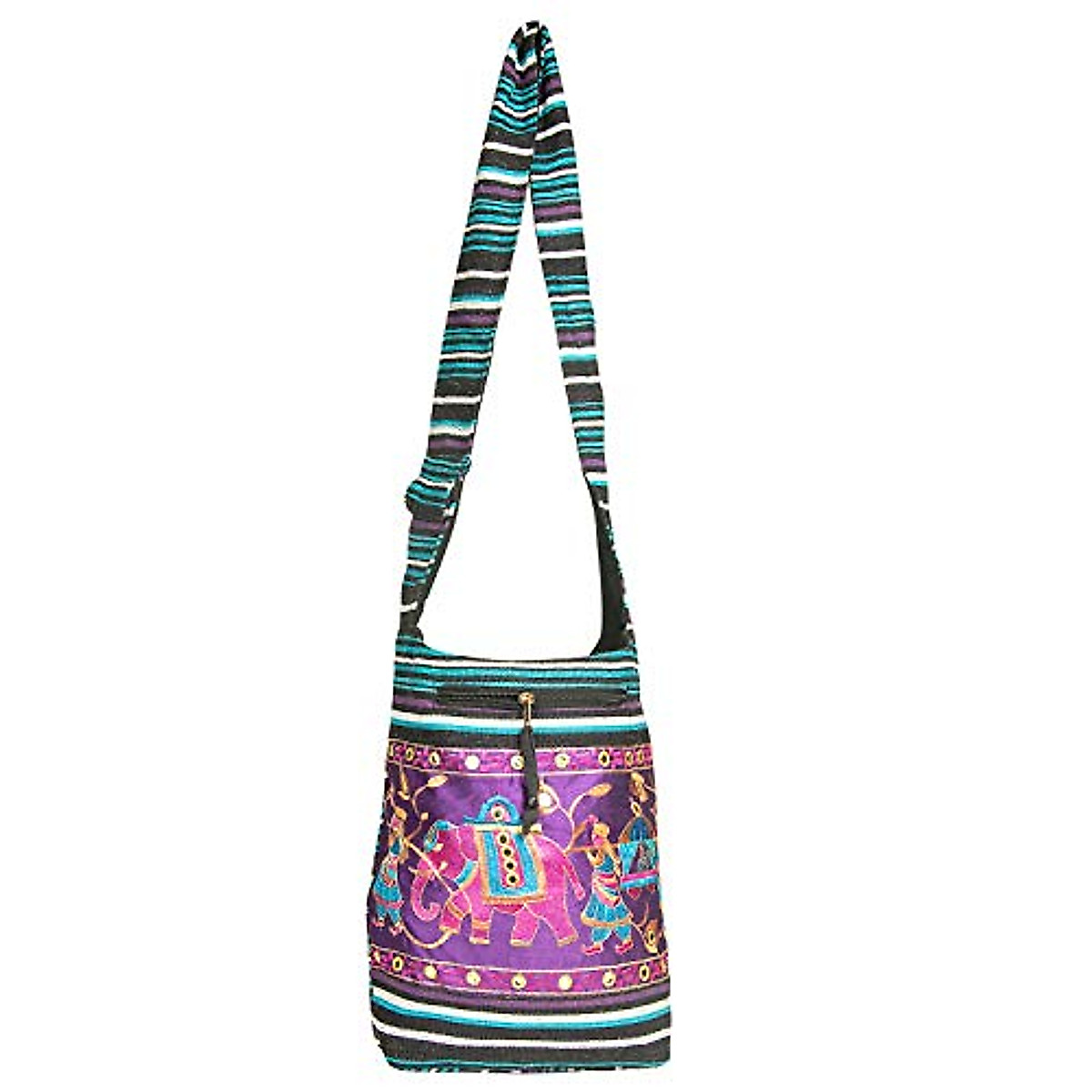 TribeAzure Elephant Hobo Shoulder Bag Cotton Sling Crossbody Handbag Boho Hippie Books Market Spacious Colorful Roomy Casual (Majestic Purple)