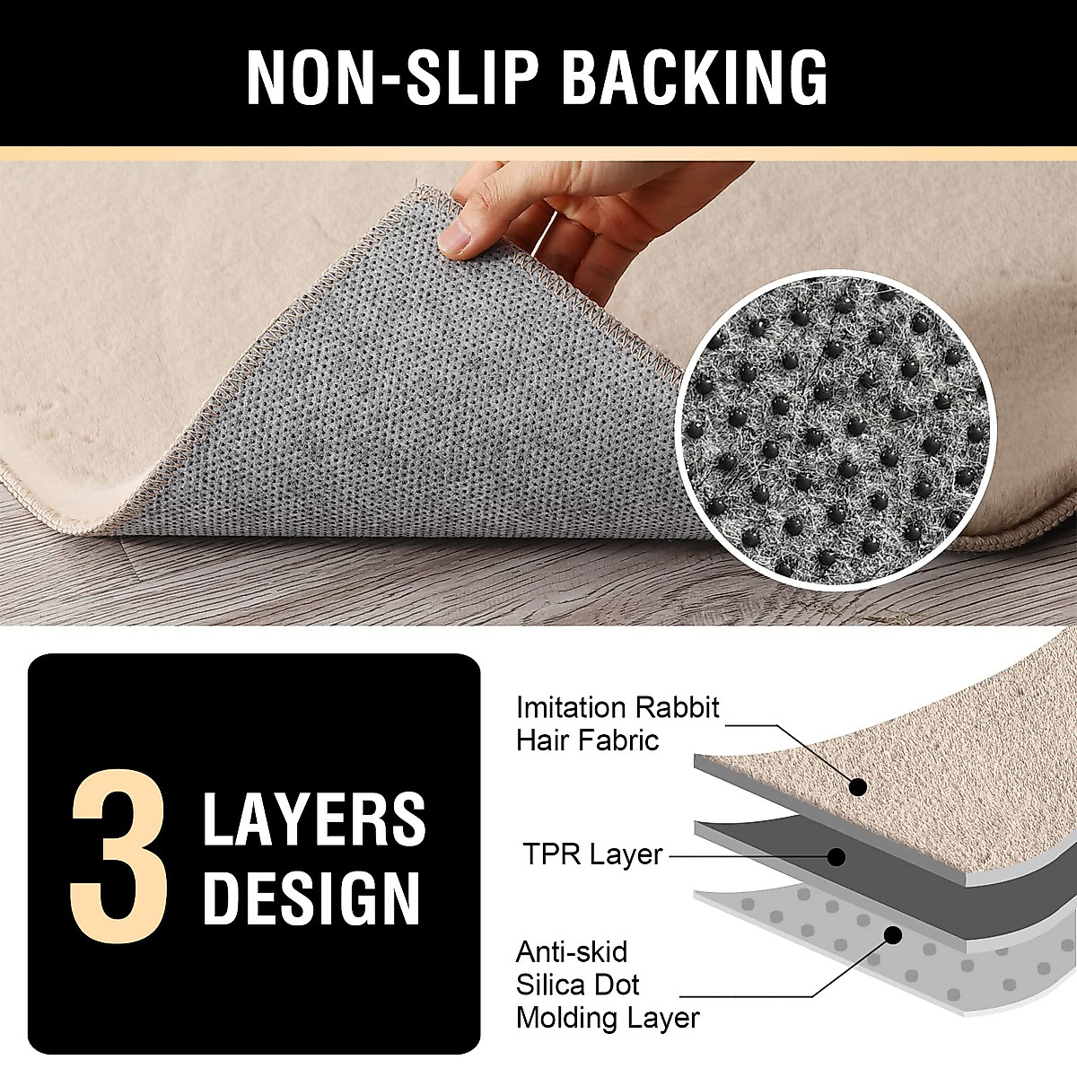 H.VERSAILTEX Area Rug Super Soft Faux Fur Rugs Carpets 2x3 Feet Furry Kids Room Nursery Rug Bedroom Living Room Carpet High Pile Throw Rug Shag Plush Rug for Dorm Room Teen Room Decor, French Oak