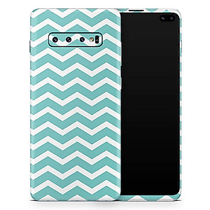 DesignSkinz White and Teal Chevron Stripes Protective Vinyl Decal Wrap Skin Cover Compatible with The Samsung Galaxy S20 (Screen Trim & Back Glass Skin)