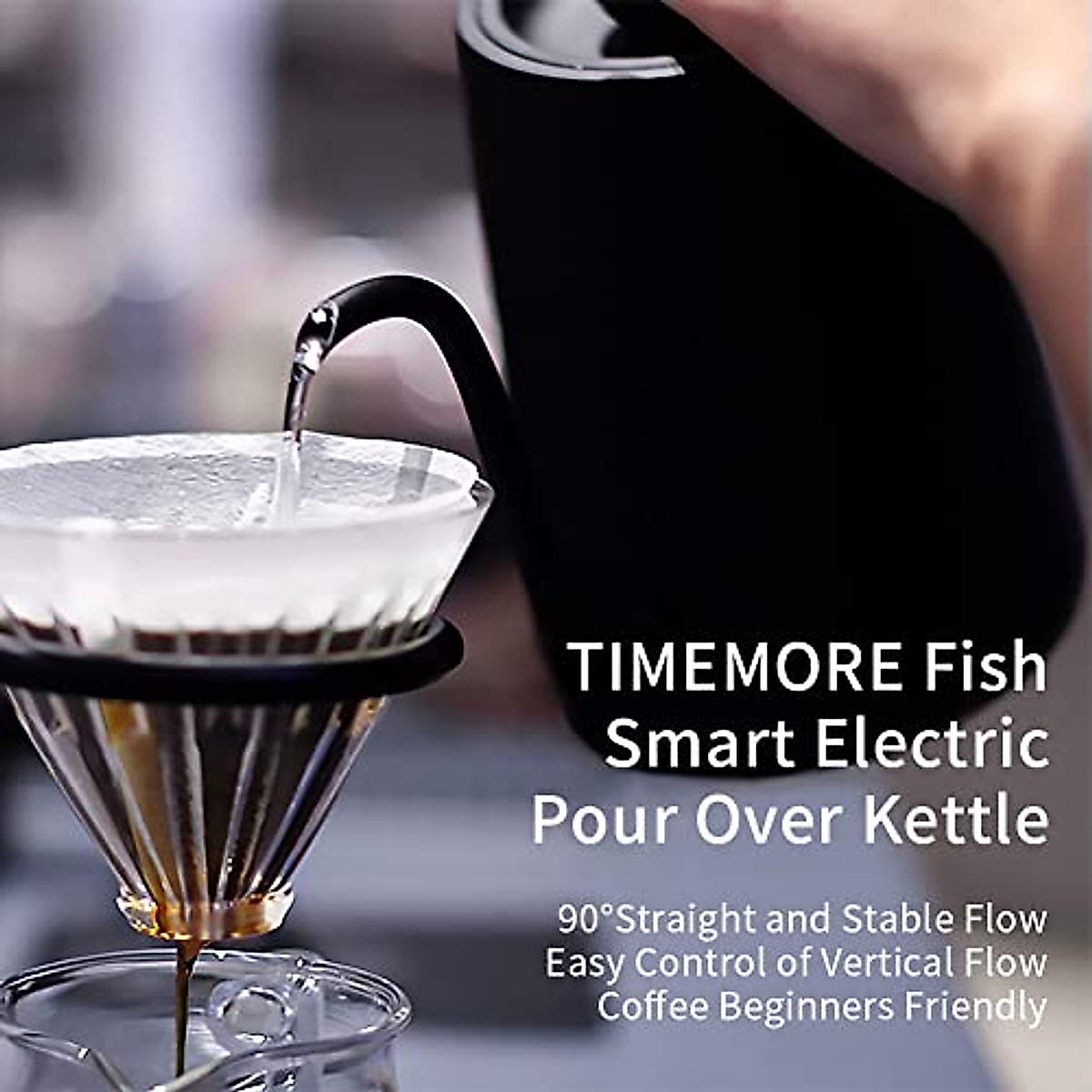 TIMEMORE Electric Gooseneck Kettle, Pour Over Coffee Kettle, Electric Kettle with Temperature Control for Coffee & Tea, 0.8L, Stainless Steel, Matte Black Fish Smart Kettle, 1350w