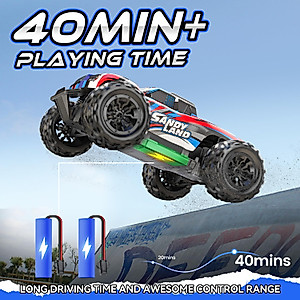 DEERC RC Cars, High Speed 2.4 GHz All Terrain Remote Control Monster Truck with 2 Batteries for 40 Min Play, Best Toys Racing Car Gifts for Boys Girls Kids Beginners