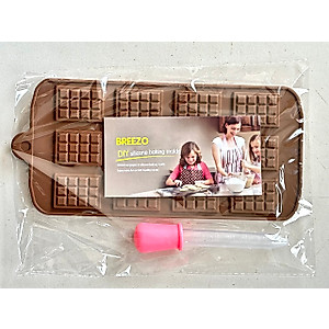 Waffle Chocolate Moulds Silicone Candy Molds, 3PCS12-Cavity Small Break Apart Chocolate Molds Non-Stick Reusable DIY Baking Molds Candy Protein & Energy Bar Moulds + 1 Dropper