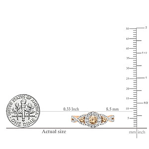 Dazzlingrock Collection 0.60 Carat (ctw) 10K Champagne & White Diamond 3 Stone Bridal Engagement Ring, Rose Gold, Size 7