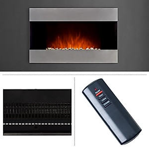 36-Inch Wall Mounted Electric Fireplace - Modern Stainless-Steel Fireplace with Floor Stand, Remote, and Adjustable Heat and Brightness by Northwest