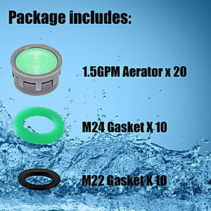 MOILINJAEY Faucet Aerator, 1.5 GPM Flow Restrictor Insert, Faucet Aerator Replacement Part for Bathroom or Kitchen Faucet Filter, Fits Male and Female Faucet Aerators with Washers (20 Pcs)