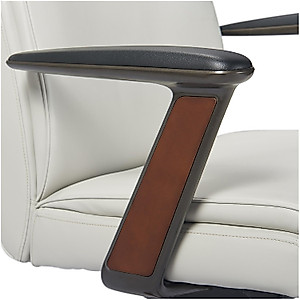 La-Z-Boy Dawson Modern Executive Office, Adjustable High Back Ergonomic Computer Chair with Lumbar Support, White Bonded Leather with Wood Inlay