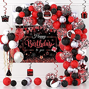 RUBFAC 65pcs 12 Inches Black Red Confetti Balloons Kit, Black Red White Party Balloons with Ribbons for Birthday, Wedding, Baby Shower, Graduation Decorations
