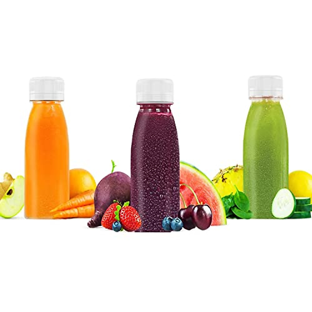 BallHull 4 OZ Plastic Juice Bottles with White lid, Reusable Clear Bulk Beverage Containers for Juice, Milk and Other Homemade Beverages, 6 Pcs.