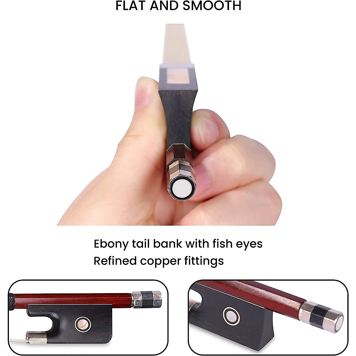 ADM 4/4 Full Size Student Violin Bow, Well Balanced Handmade Brazilwood Bow with Horsehair, Ebony Frog with Pearl Eye and Pearl Slide, Brown