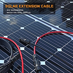 10AWG Solar Extension Cable 10 Feet, 10 Gauge Solar Panel Cables 10FT for Solar Systems, Car, RVs, and Boats, Tinned Copper PV Wire Ends with Solar Connector (10ft Red+10ft Black)