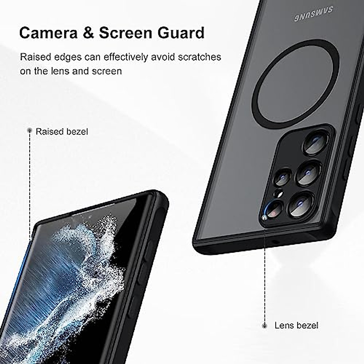 HikerClub Galaxy S22 Ultra 5G Case, Compatible with Mag Safe Wireless Charger, Translucent Frosted Matte Back Soft Silicone Frame Military Grade Shockproof Case Cover for Galaxy S22Ultra Matte Black