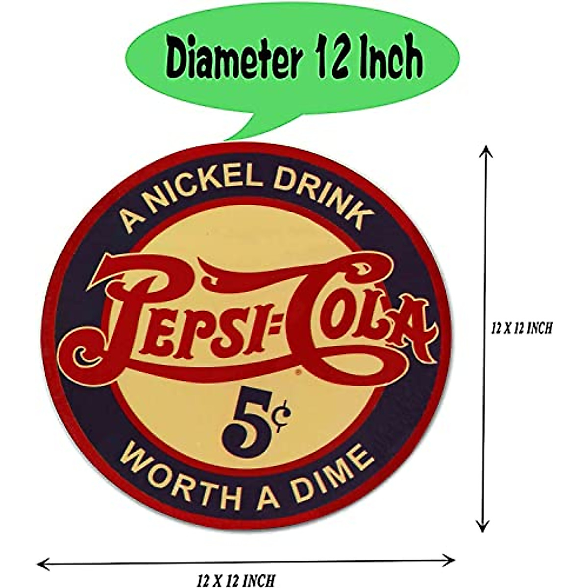 12" Round Pepsi Cola Tin Sign A Nickel Drink, Worth A Dime