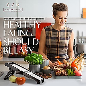 Gramercy Kitchen Co. Adjustable Stainless Steel Mandoline Food Slicer - Comes with One Pair Cut-Resistant Gloves || Vegetable Chopper Onion Slicer Potato Slicer Chip French Fry Julienne Slicer