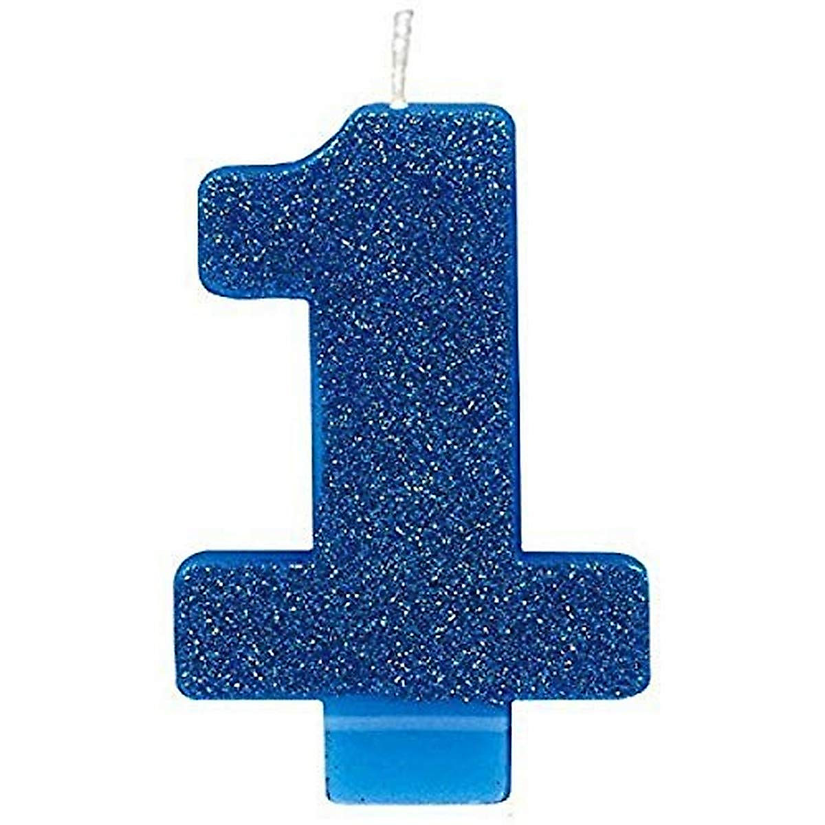 Amscan Numeral Glitter Candle, 3 1/4", Blue