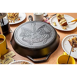 Lodge 12 Inch Dolly Parton Pre-Seasoned Cast Iron Stamped Skillet - Signature Teardrop Handle - Use in the Oven, on the Stove, on the Grill, or Over a Campfire, Black