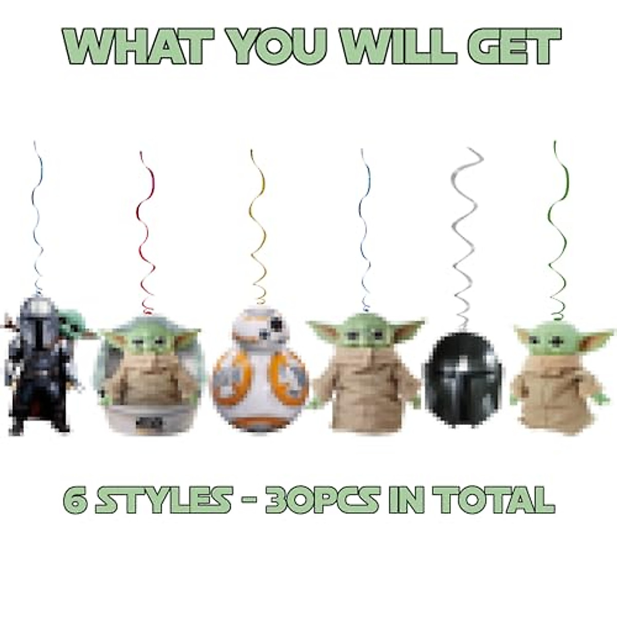 30Set Galaxy Wars Double-sided Foil Hanging Swirls The Mandalor Birthday Party Supplies Outer Space Galaxy Wars The Child Alien Party Decoration Supplies for Kids Birthday Party Baby Shower