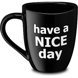 Decodyne Have a Nice Day Funny Coffee Mug, Funny Gifts for Women and Men with Middle Finger on the Bottom - 14 oz. (Black)