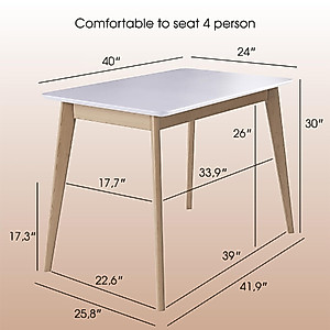 DAIVA CASA Pegasus Rectangular Dining Table - Birch Solid Wood Kitchen & Dining Room Furniture - Mid Century Modern Scandinavian Style – White Brown Kitchen Table for Small Space – 40х24 inch