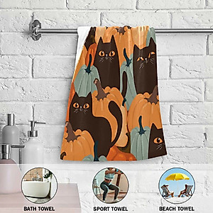 VKPSCHJ Cute Black Cats Pumpkins Bath Hand Towels Set of 2 Fall Halloween Kitchen Dish Towel Fingertip Towel for Bathroom Home Stove Decor Absorbent Soft