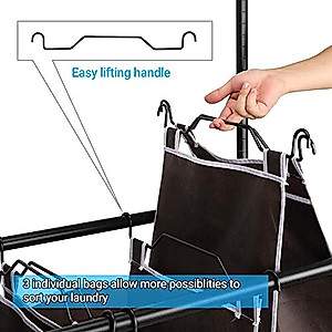 HopeHope Garment Rack for Hanging Clothes, Folding Garment Rack with Wheels, Adjustable Height. 3-Bag Laundry Sorter