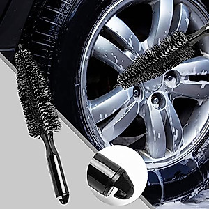 Wheel Brush Can Wheel And Rim Detail Brush With Long Soft Bristles Car Wheel Brush Rim Tire Detail Brush Multi Purpose For Wheel Rim Exhaust Tip Motorcycle Auto Accessories (A, 1 Size)