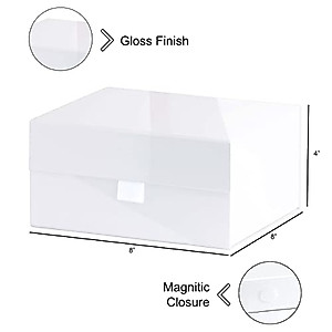Purple Q Crafts 1 Pack White Hard Gift Box With Magnetic Closure Lid 8"x8"x4" Square Favor Boxes With White Glossy Finish (1 BOX)