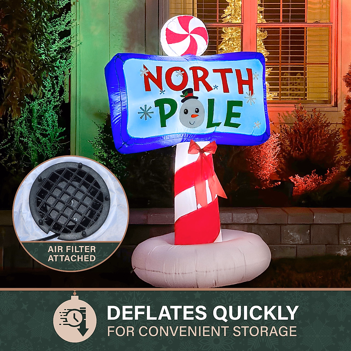 Fraser Hill Farm 6-Ft. Tall North Pole Sign Blow Up Inflatable with Lights, Outdoor Christmas Inflatable Decoration for Lawn and Yard, Giant Festive Holiday Decor