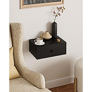 Aienvey Floating nightstand, Floating Shelf with Drawer, Wall Mounted Nightstand, Floating Bedside Table (Black)