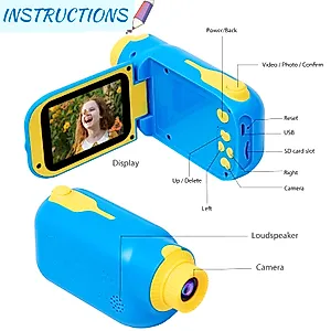 YTETCN Kids Camcorder - Kids Video Camera with 32 GB SD Card, 1080P HD Camera Digital Camcorder Toys for Kids Age 3-8, Birthday for 3 4 5 6 7 8 Years Old (Navy Blue)
