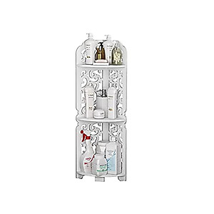 MENGK 3 Tier White Wooden Corner Shelf Unit Home Decor Bathroom Storage Unit Furniture